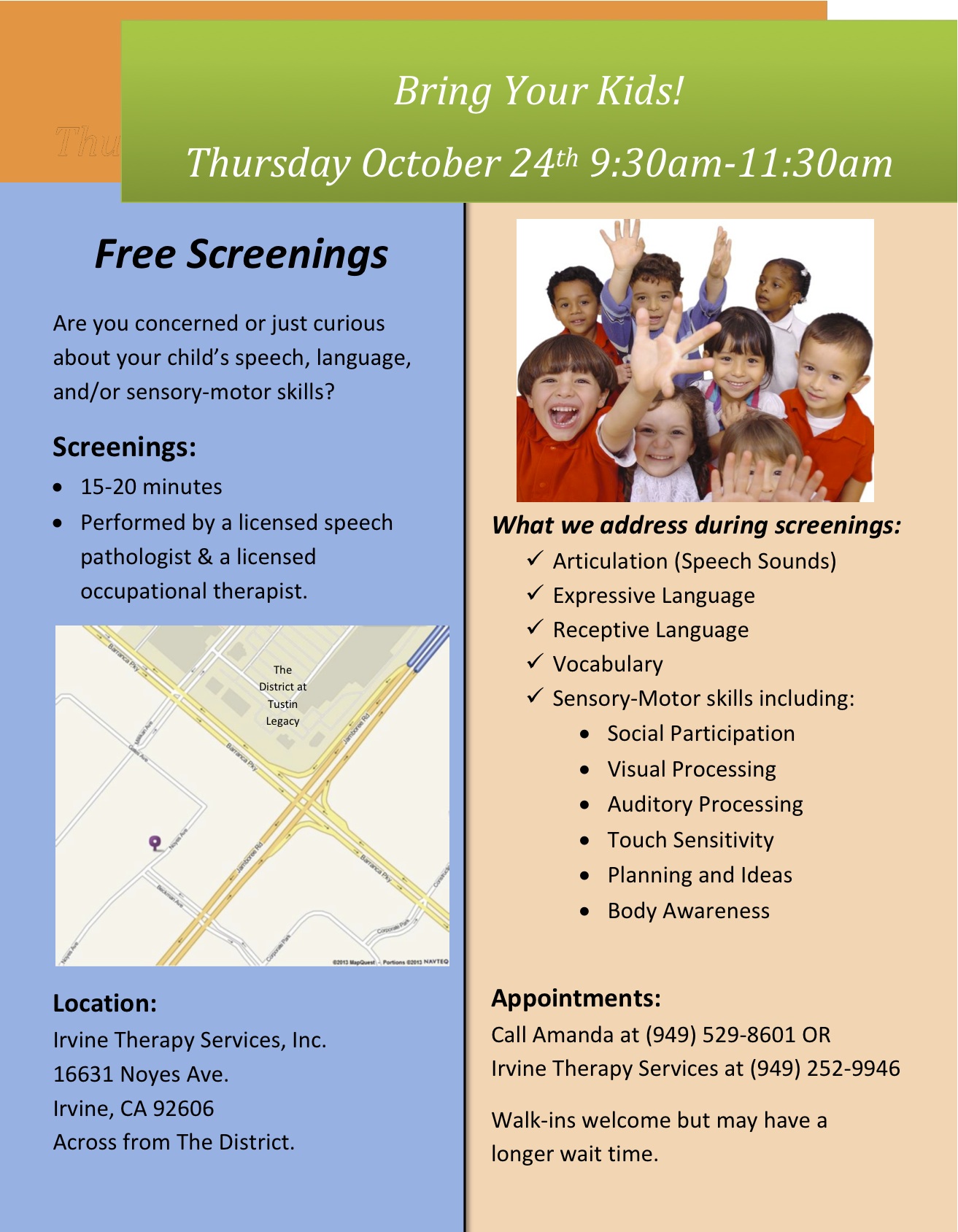 Screenings Flyer | Irvine Therapy Services